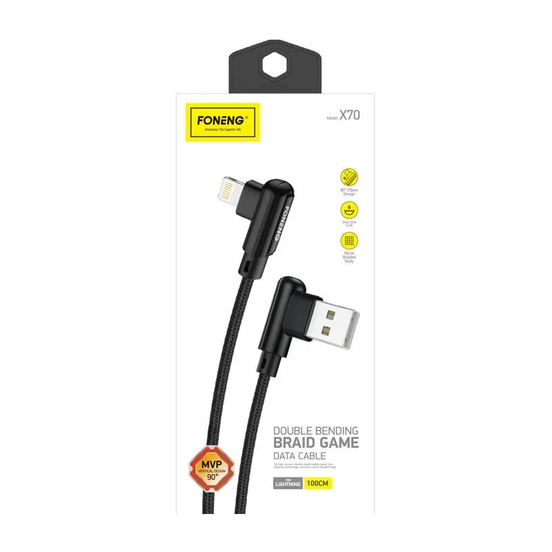 Foneng X70 Iphone Gaming Usb Cable 90-degree Lightning 3a X70 iPhone